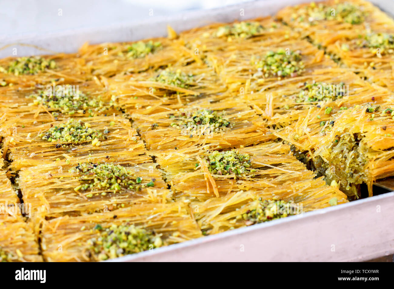 Traditional Turkish sweets baklava at the open buffet in a hotel in ...