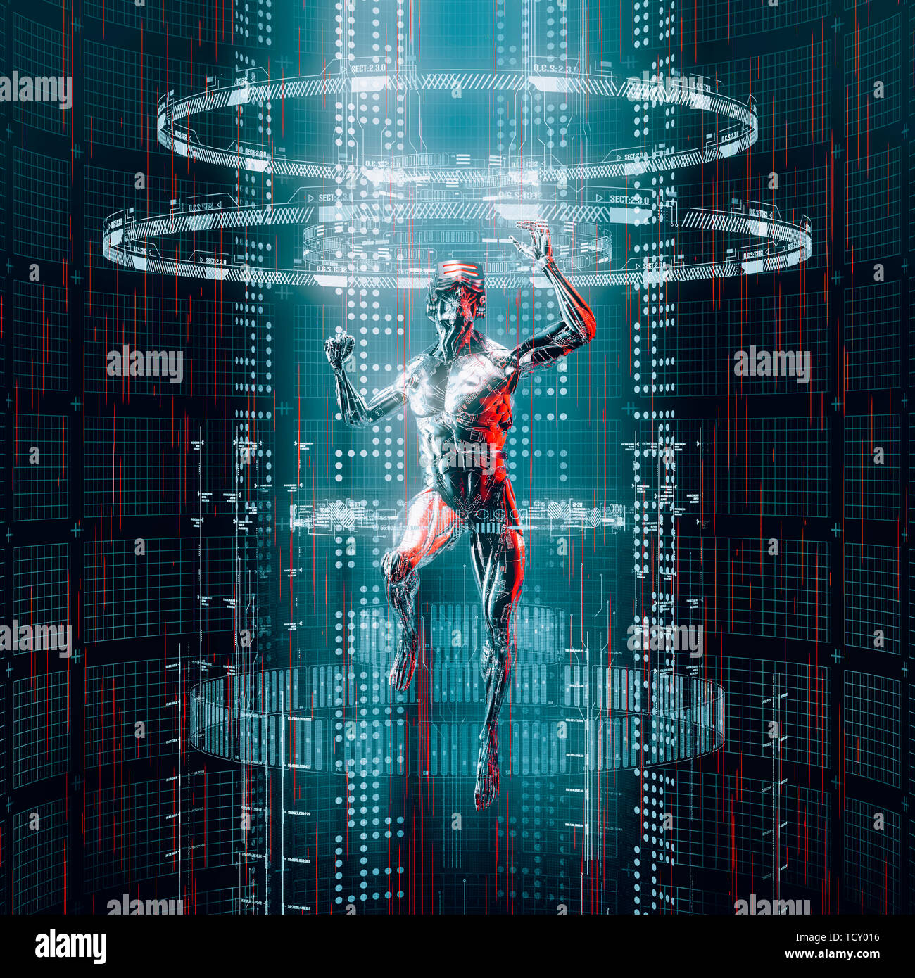 Data portal entry / 3D illustration of science fiction male humanoid ...