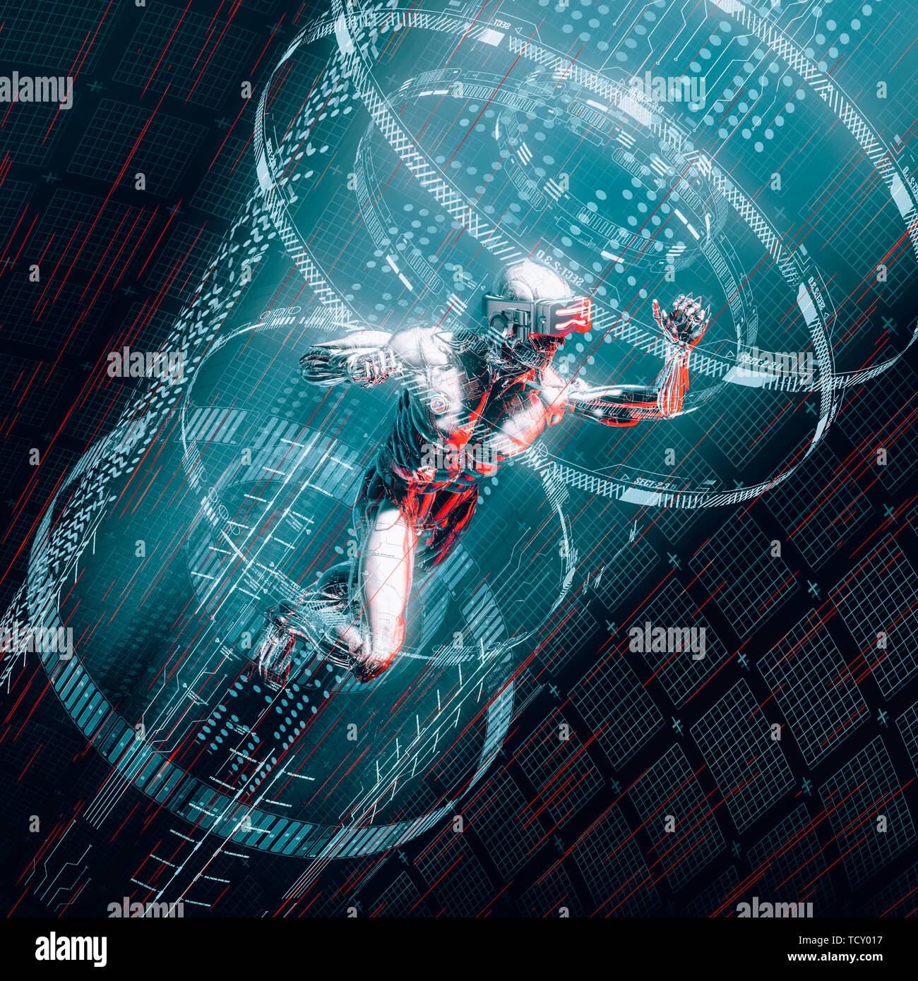 Data portal entry / 3D illustration of science fiction male humanoid ...