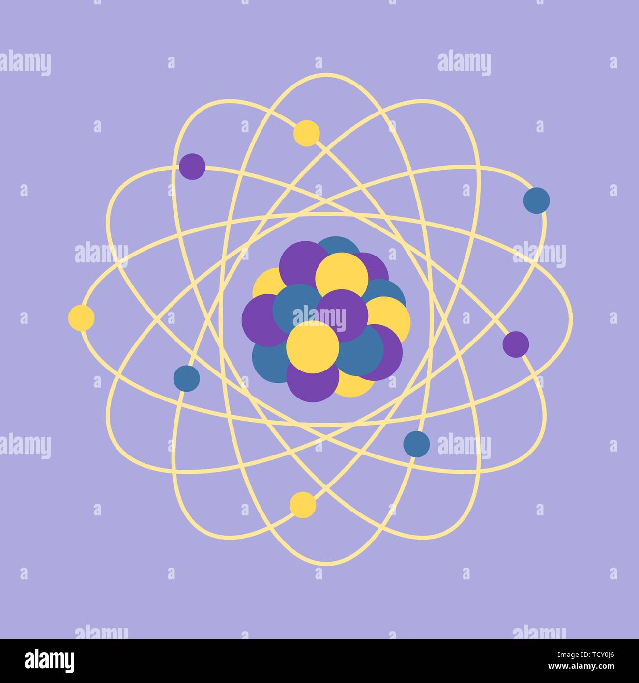 Vector illustration with atomic structure. Print with symbol of nuclear ...