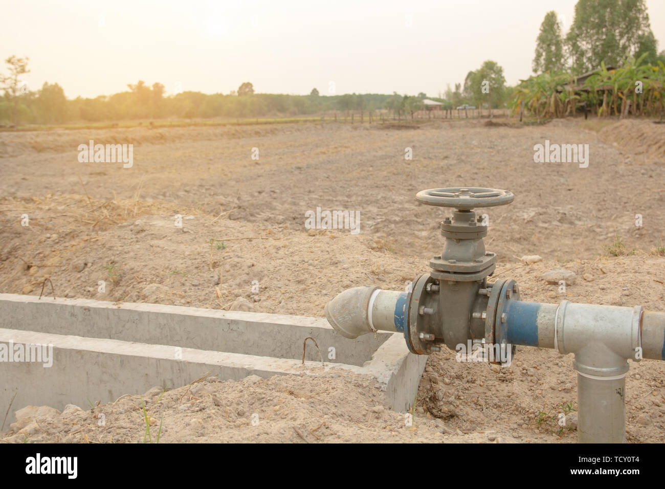 Irrigation pipe and water valve For farming In the countryside Stock ...