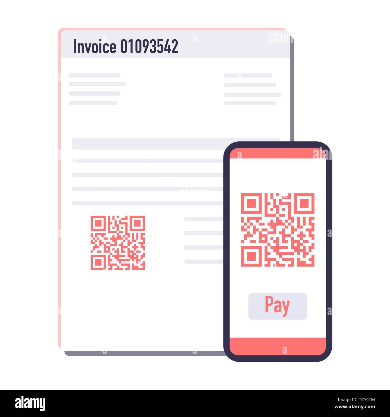 Vector illustration with phone scan qr code for payment invoice ...
