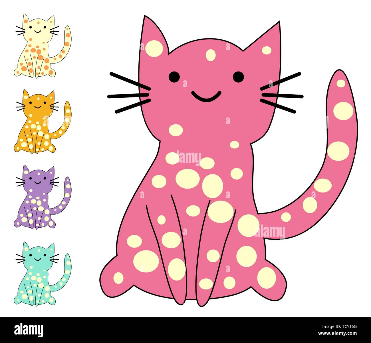 Set of cute cats in simple design for kid's greeting card design, t ...