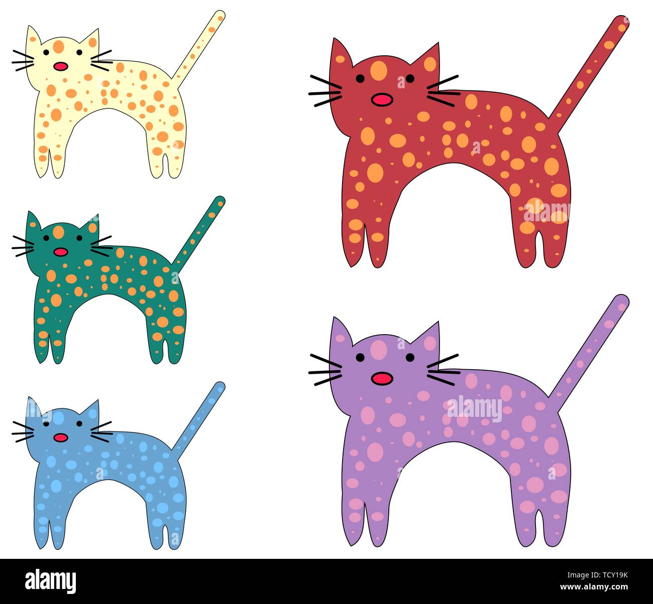 Set of cute cats in simple design for kid's greeting card design, t ...
