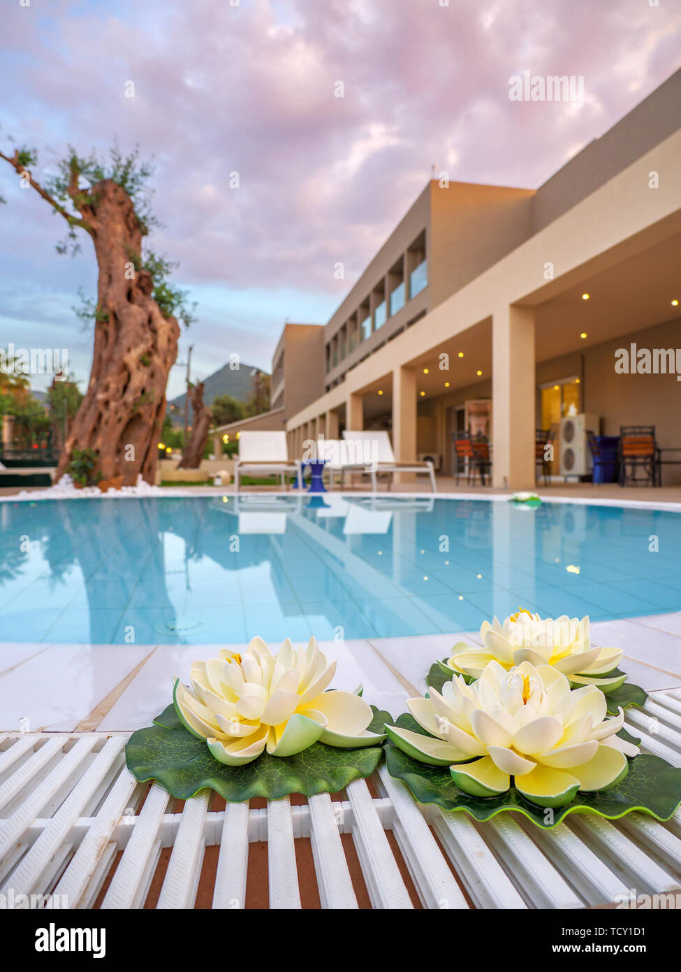 Swimming pool at the summer holydays resort hotel Stock Photo - Alamy