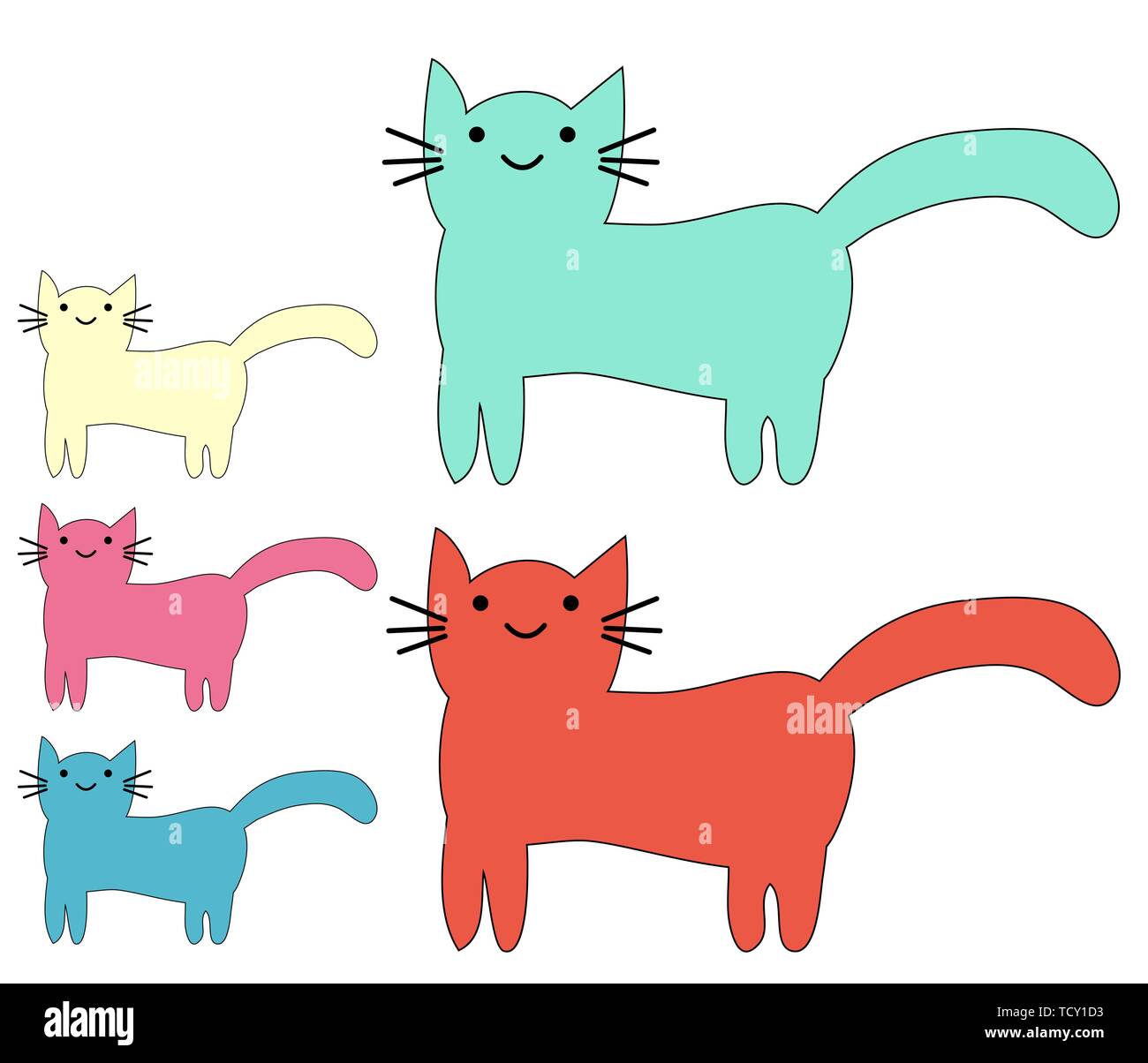 Set of cute cats in simple design for kid's greeting card design, t ...