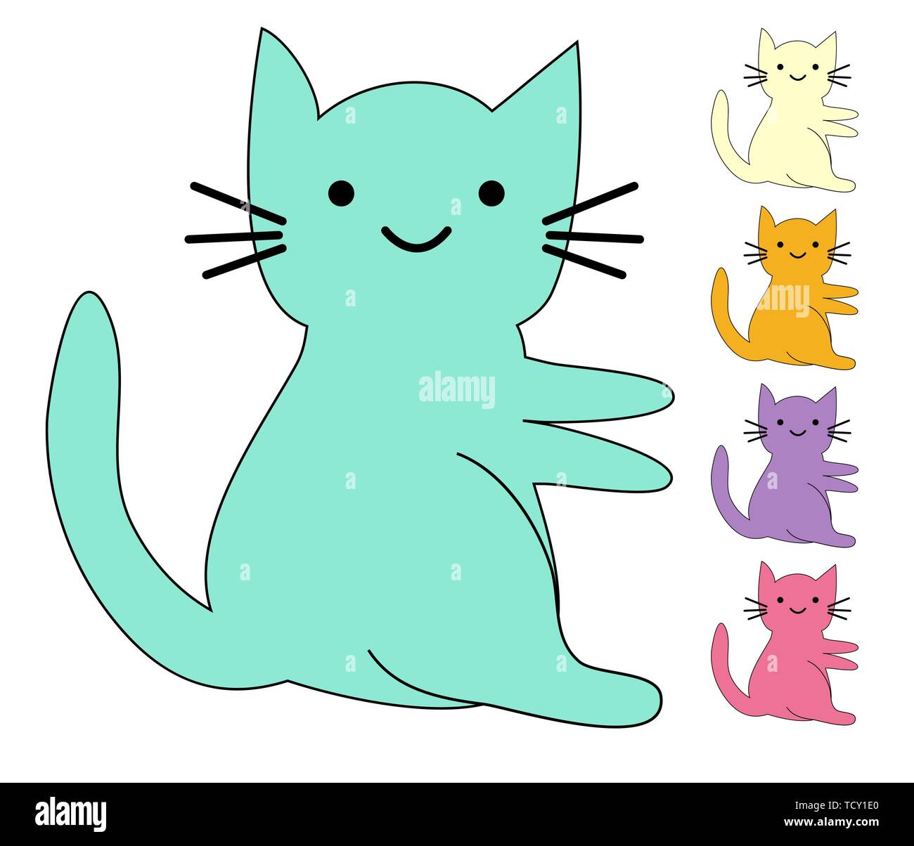 Set of cute cats in simple design for kid's greeting card design, t ...
