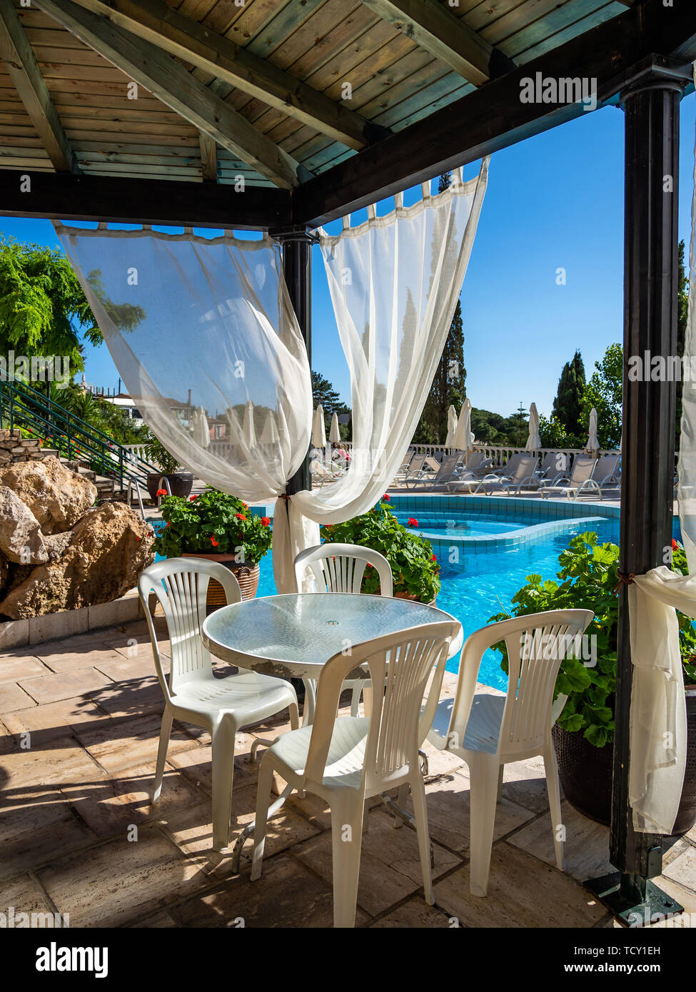 Swimming pool at the summer holydays resort hotel Stock Photo - Alamy