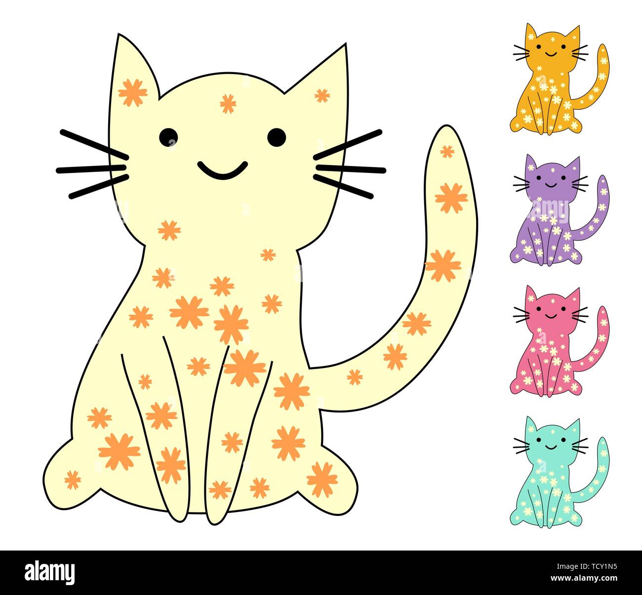 Set of cute cats in simple design for kid's greeting card design, t ...