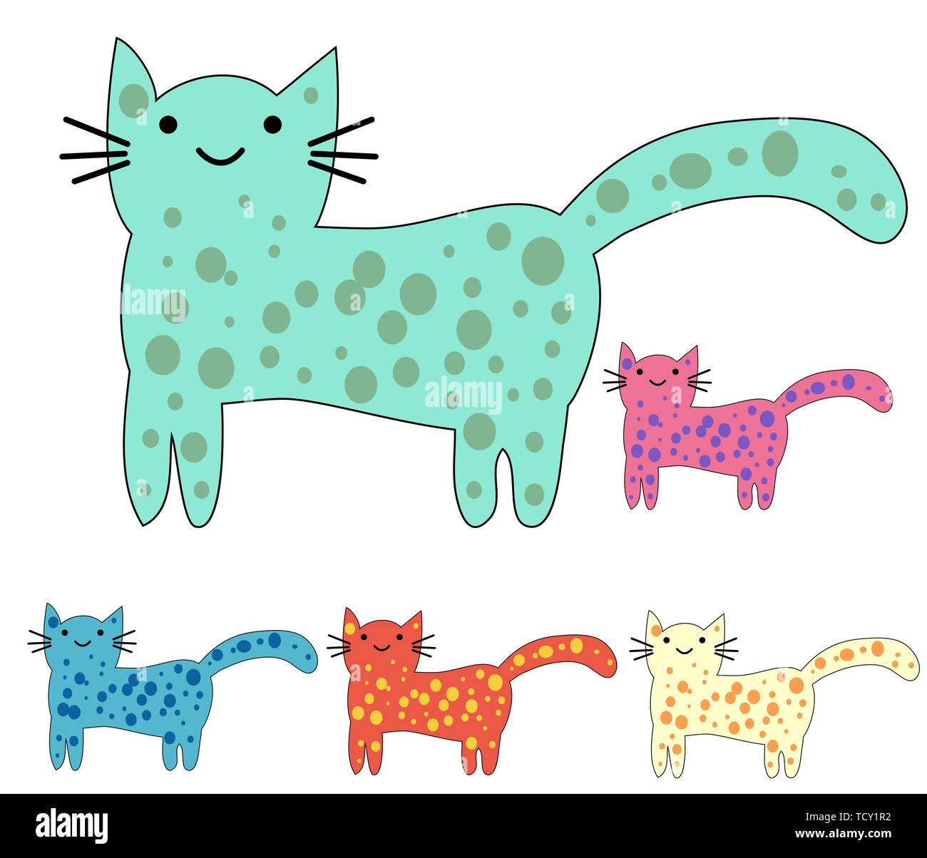 Set of cute cats in simple design for kid's greeting card design, t ...