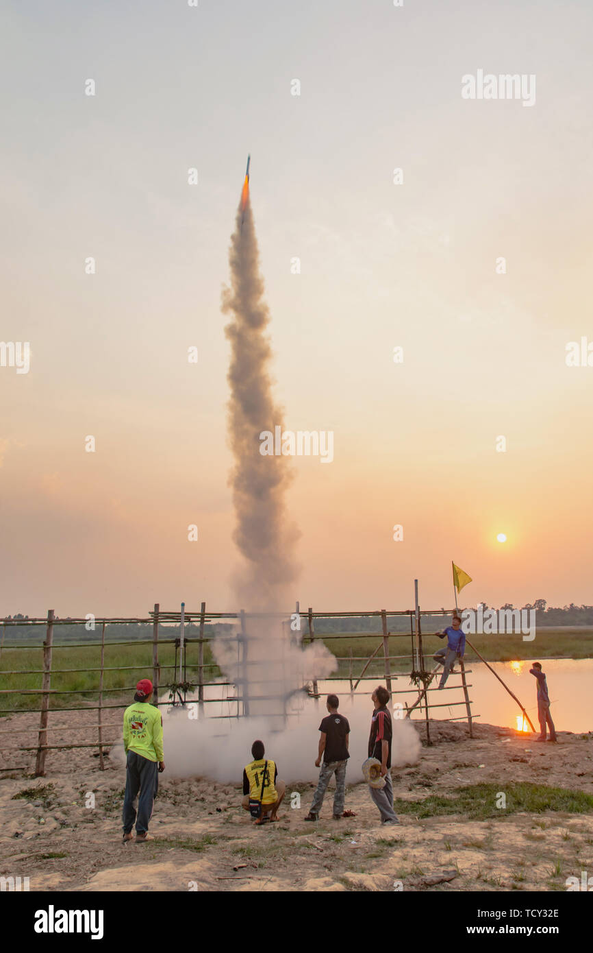 NAKHONPHANOM, THAILAND - APRIL 11, 2019 - Thai rocket to the sky ...