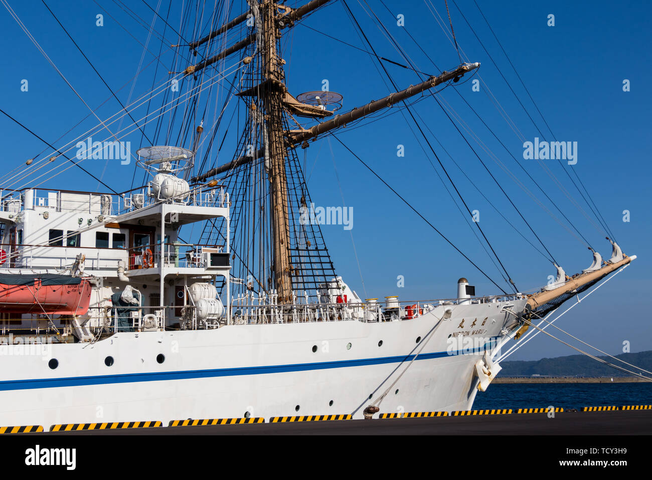Front details of japanese Sailing Ship Nippon Maru in the Harbour of ...
