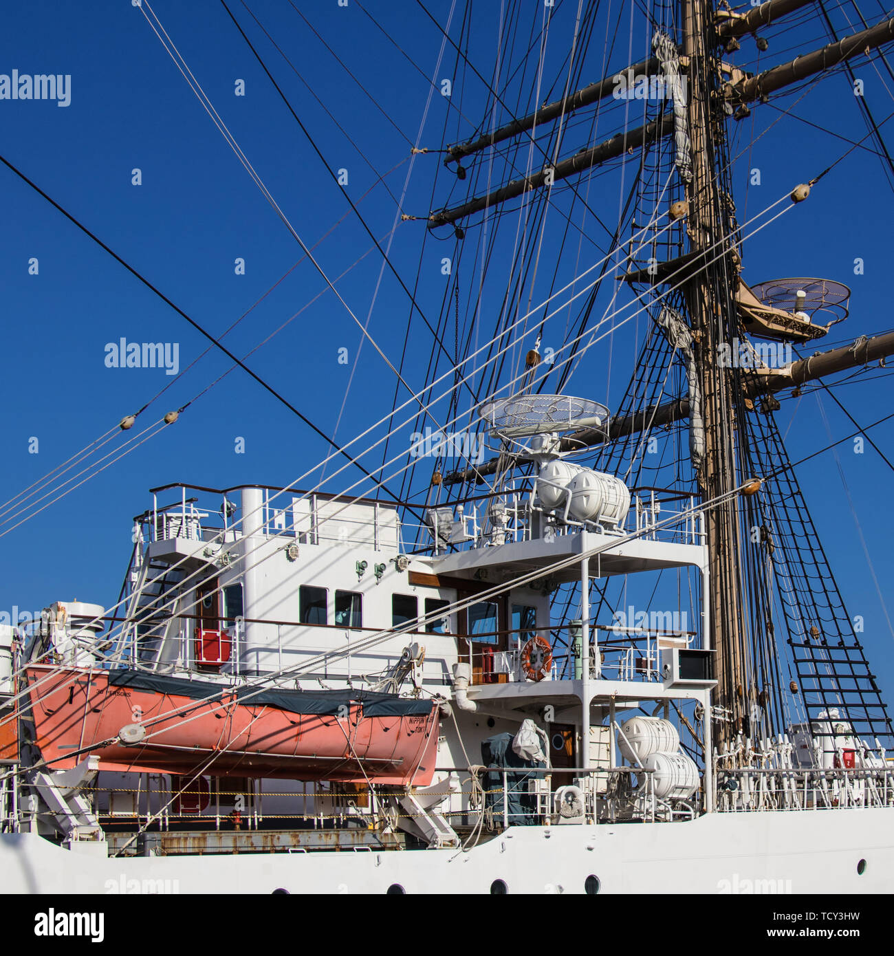 Main details of japanese Sailing Ship Nippon Maru in the Harbour of ...