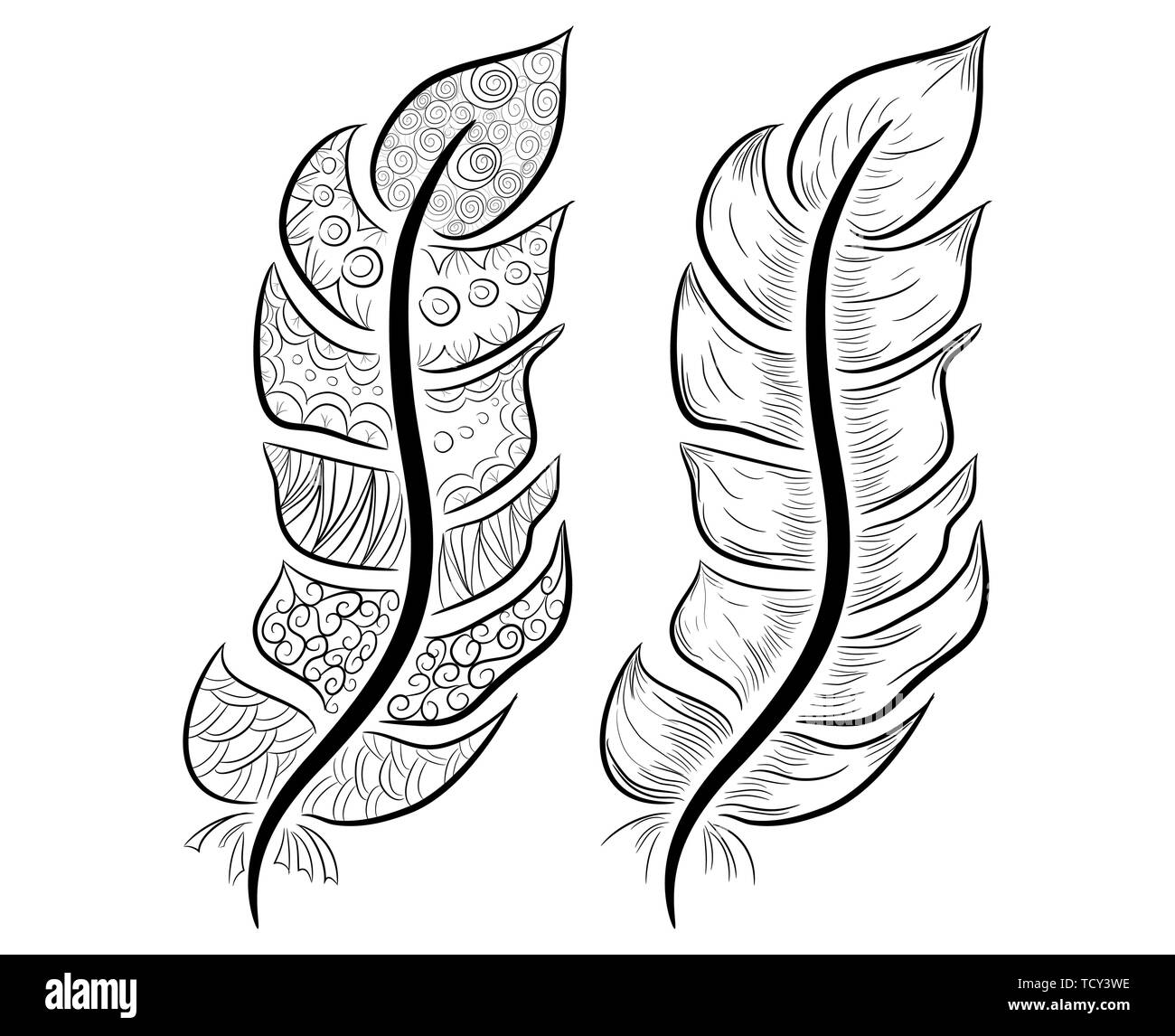 Cute hand drawn feather collection in scandinavian style. vector ...