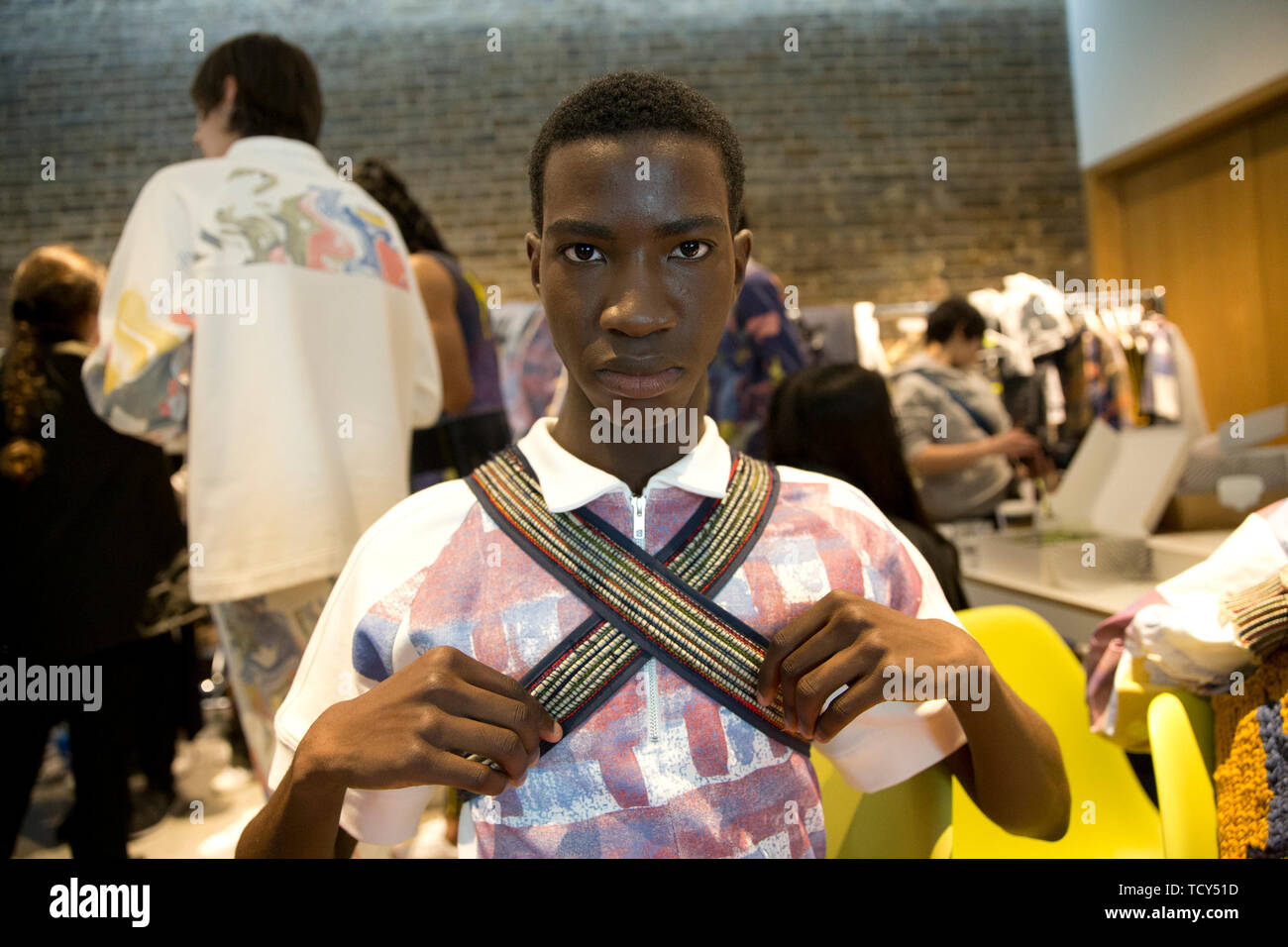 Models backstage during the Bethany Williams London Fashion Week Men's ...