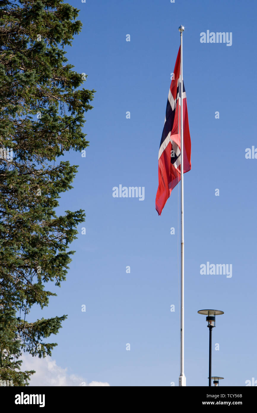 The Norway Flag on Mount Floyen in Bergen Stock Photo - Alamy