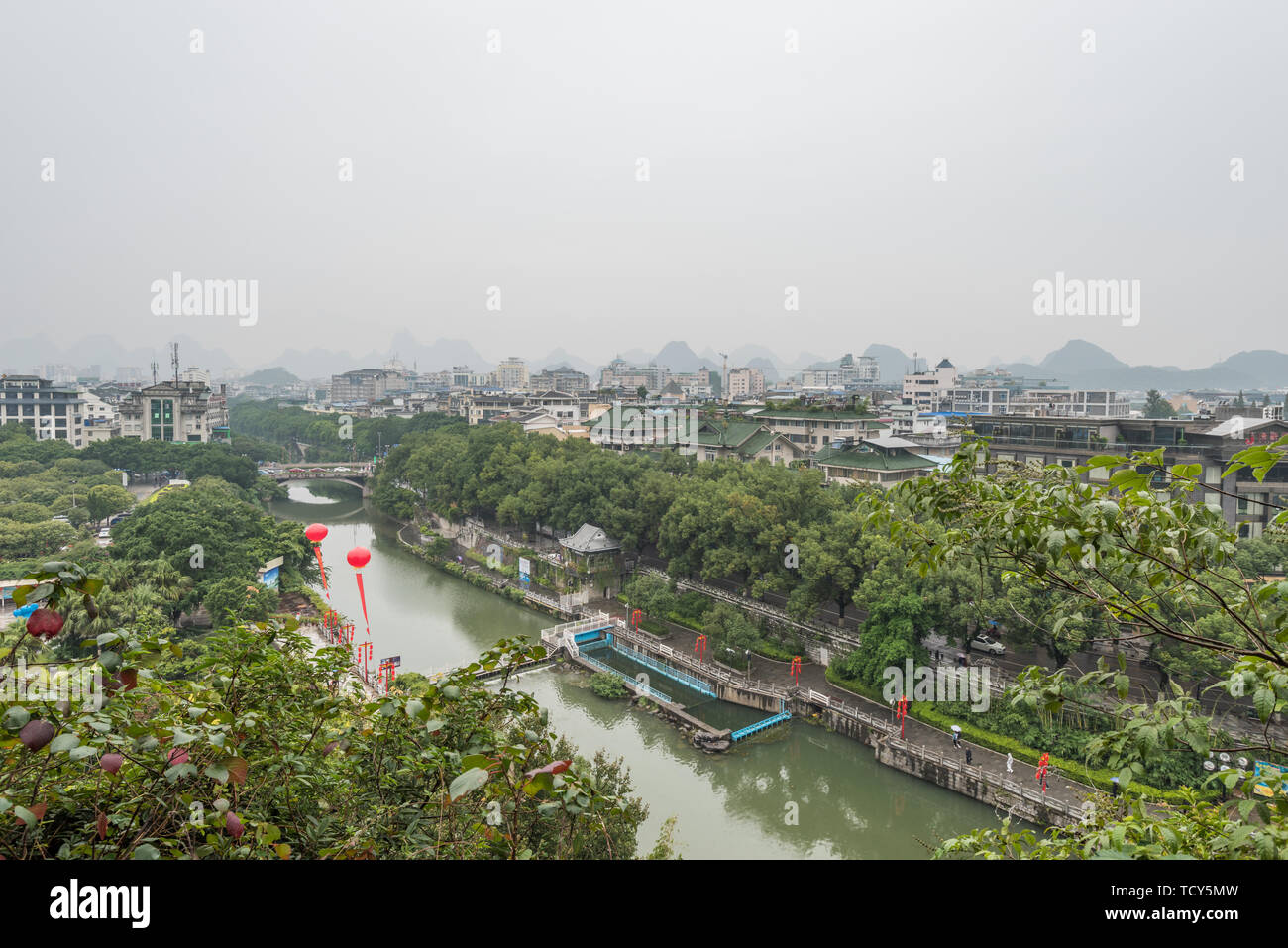 Construction canal woods in the rain in Guilin, China in autumn Stock ...