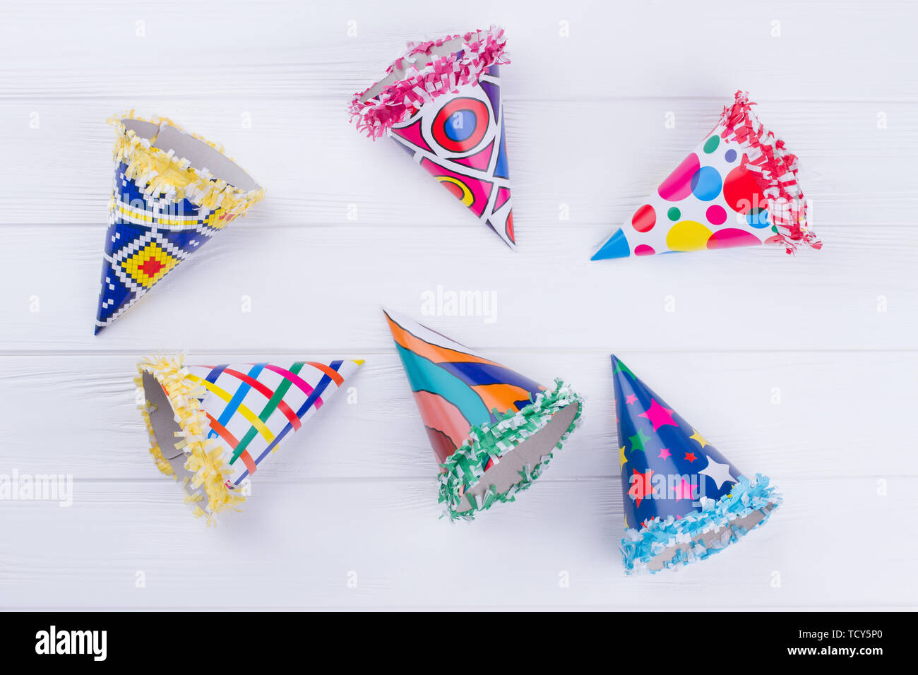 Colorful party hats, top view Stock Photo - Alamy