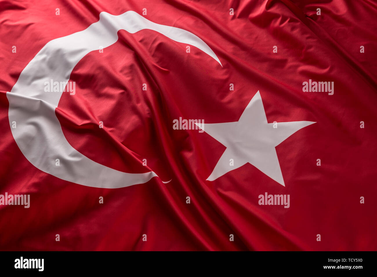 Turkey flag waving in the wind - top of view Stock Photo - Alamy