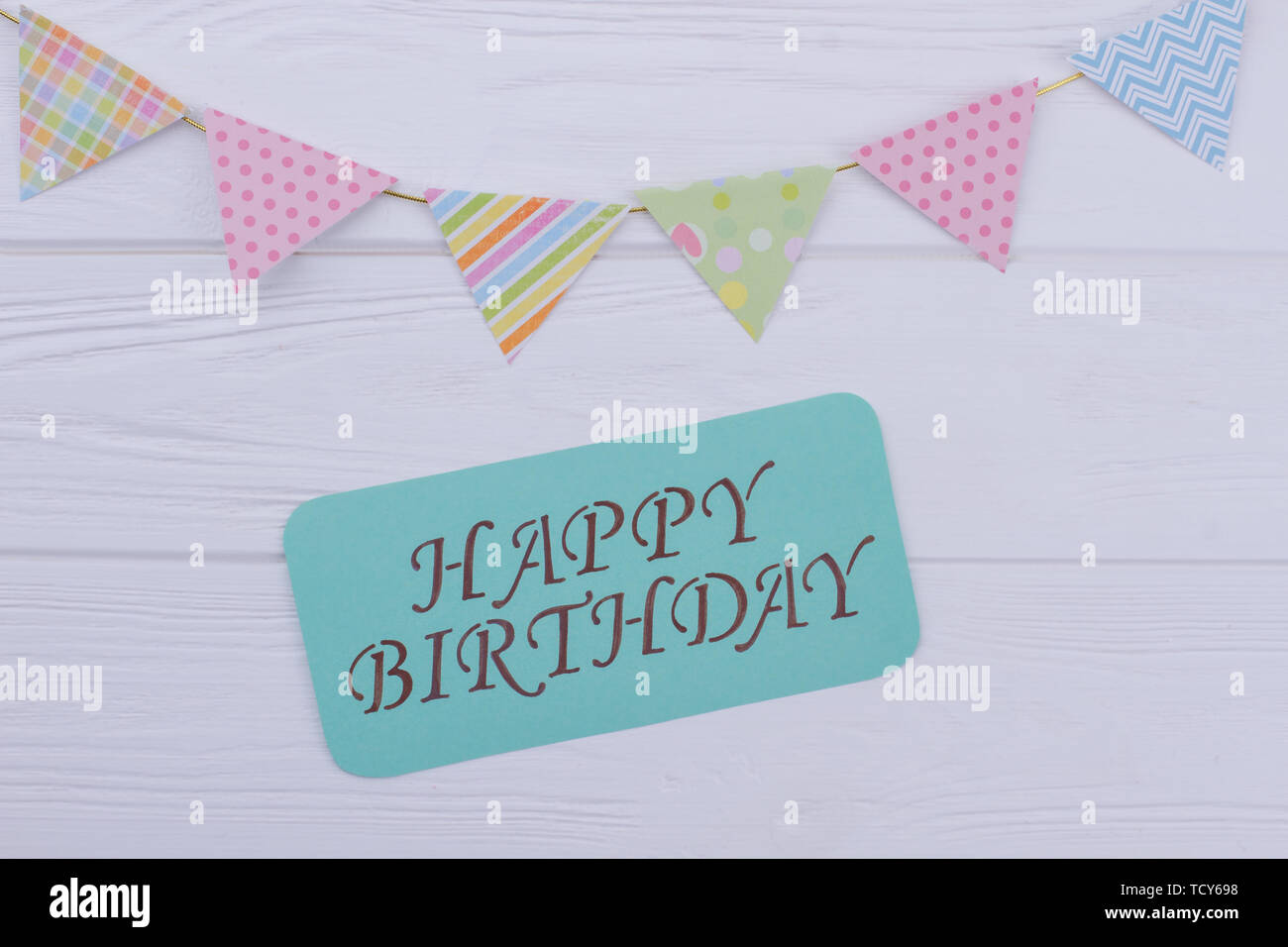 Happy Birthday card and paper flags Stock Photo - Alamy