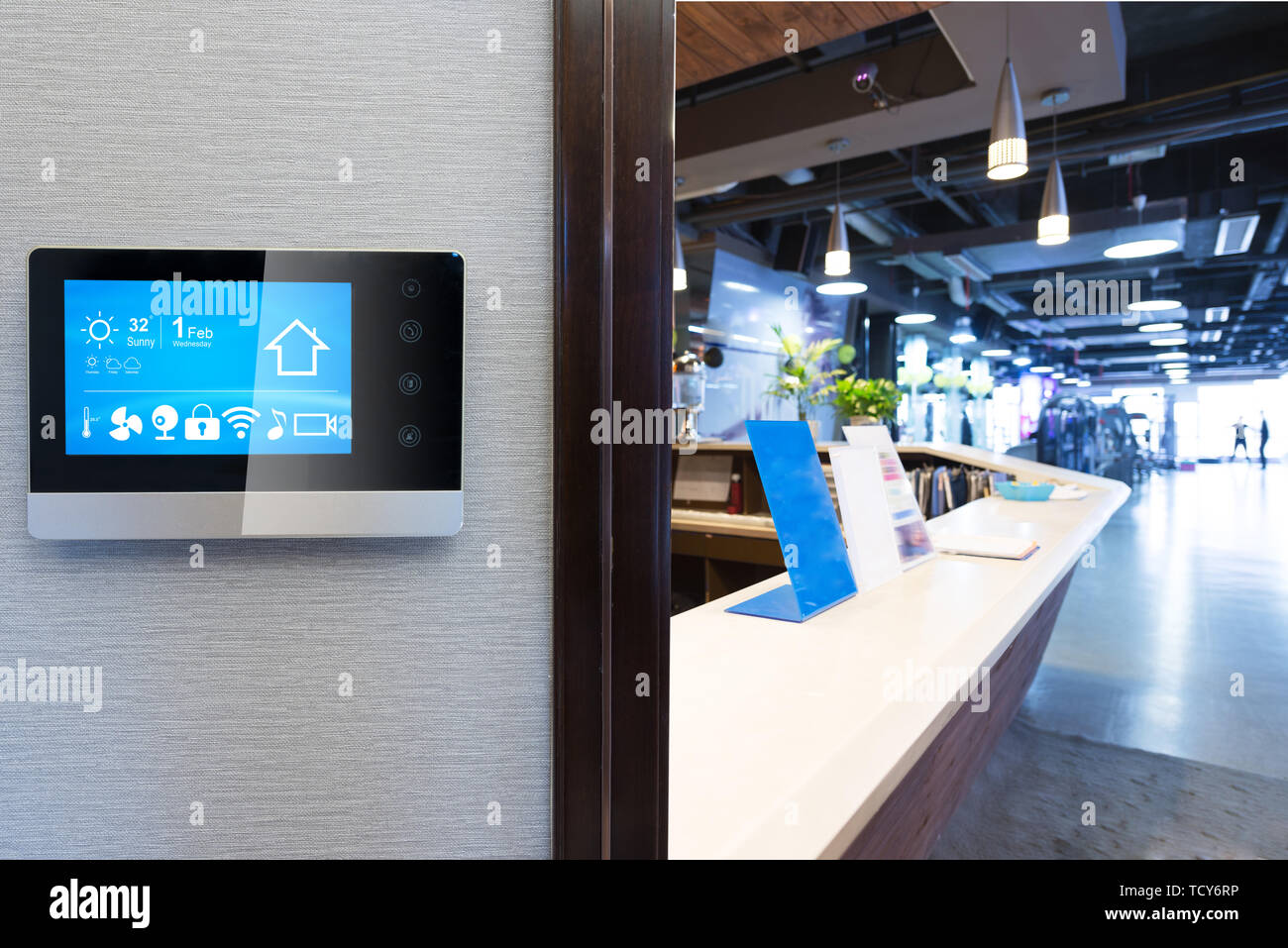 smart screen with smart home with modern gym Stock Photo - Alamy