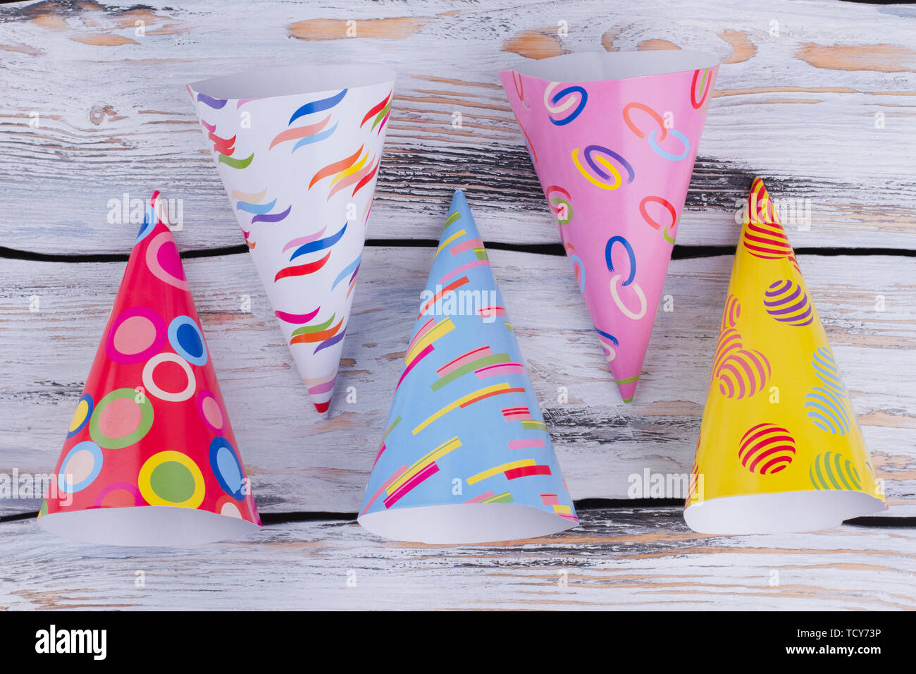 Birthday hats with different patterns Stock Photo - Alamy