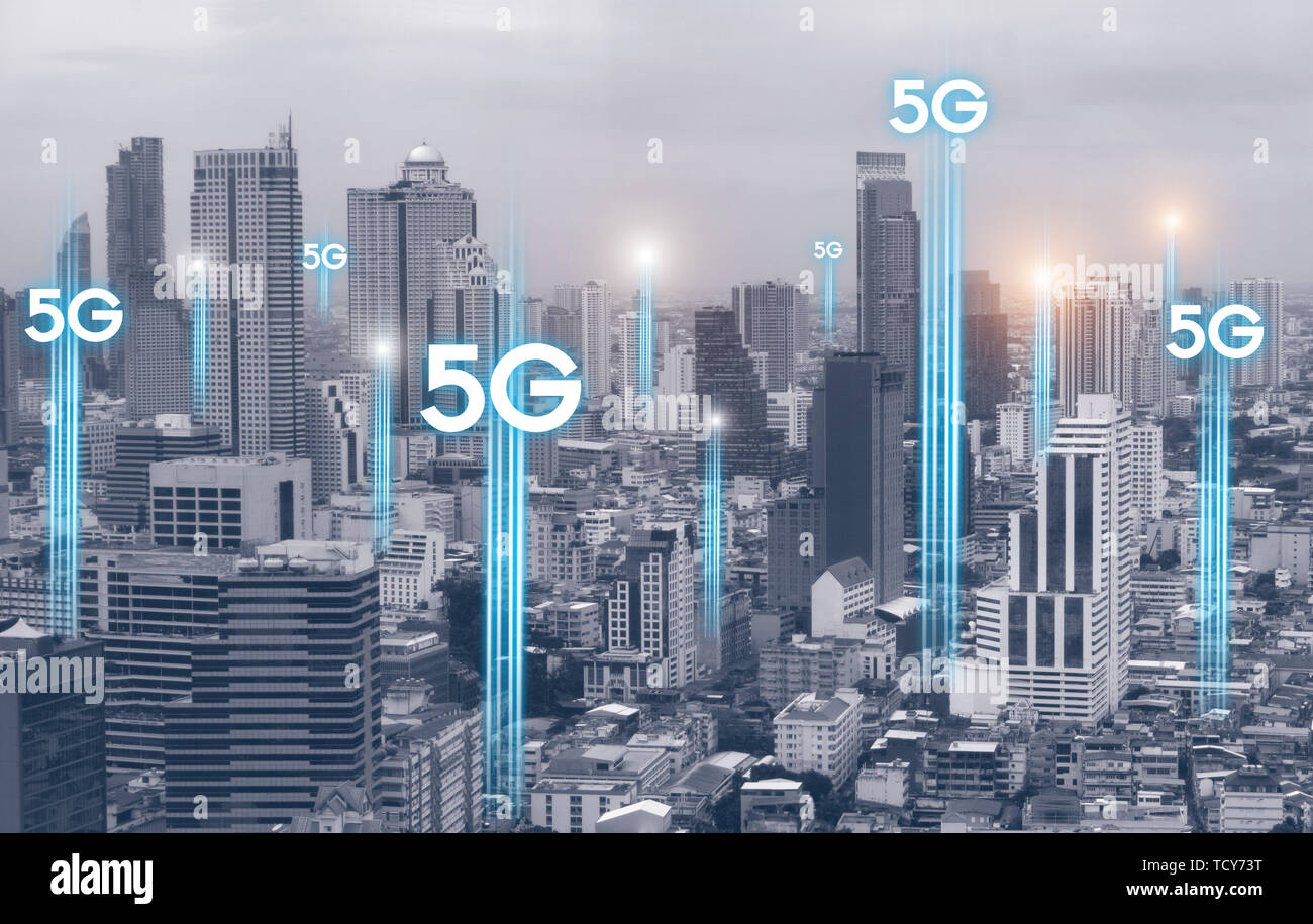 5g communication network connection for internet concept or technology ...