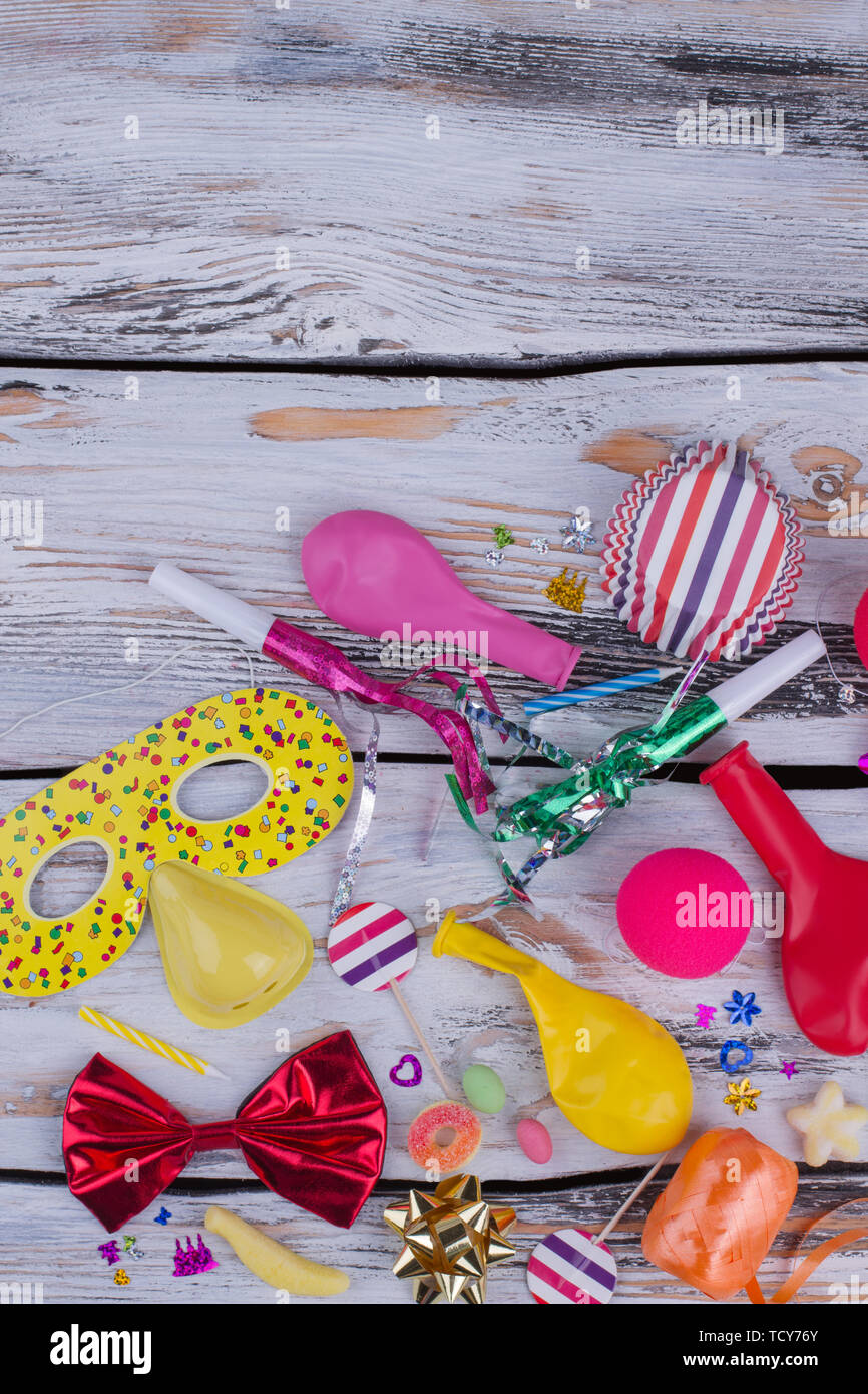 Carnival party background with colorful decorations Stock Photo - Alamy