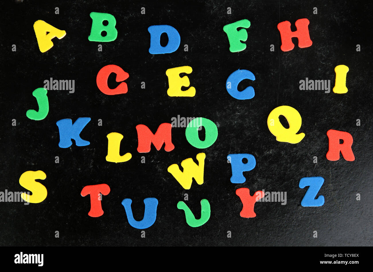 Colorful letters on school board close-up Stock Photo - Alamy