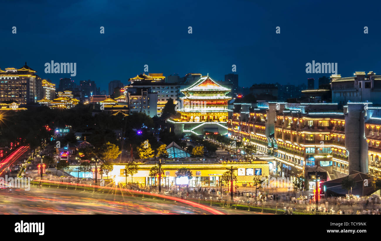 The ancient building clock tower and drum tower in the ancient city of ...