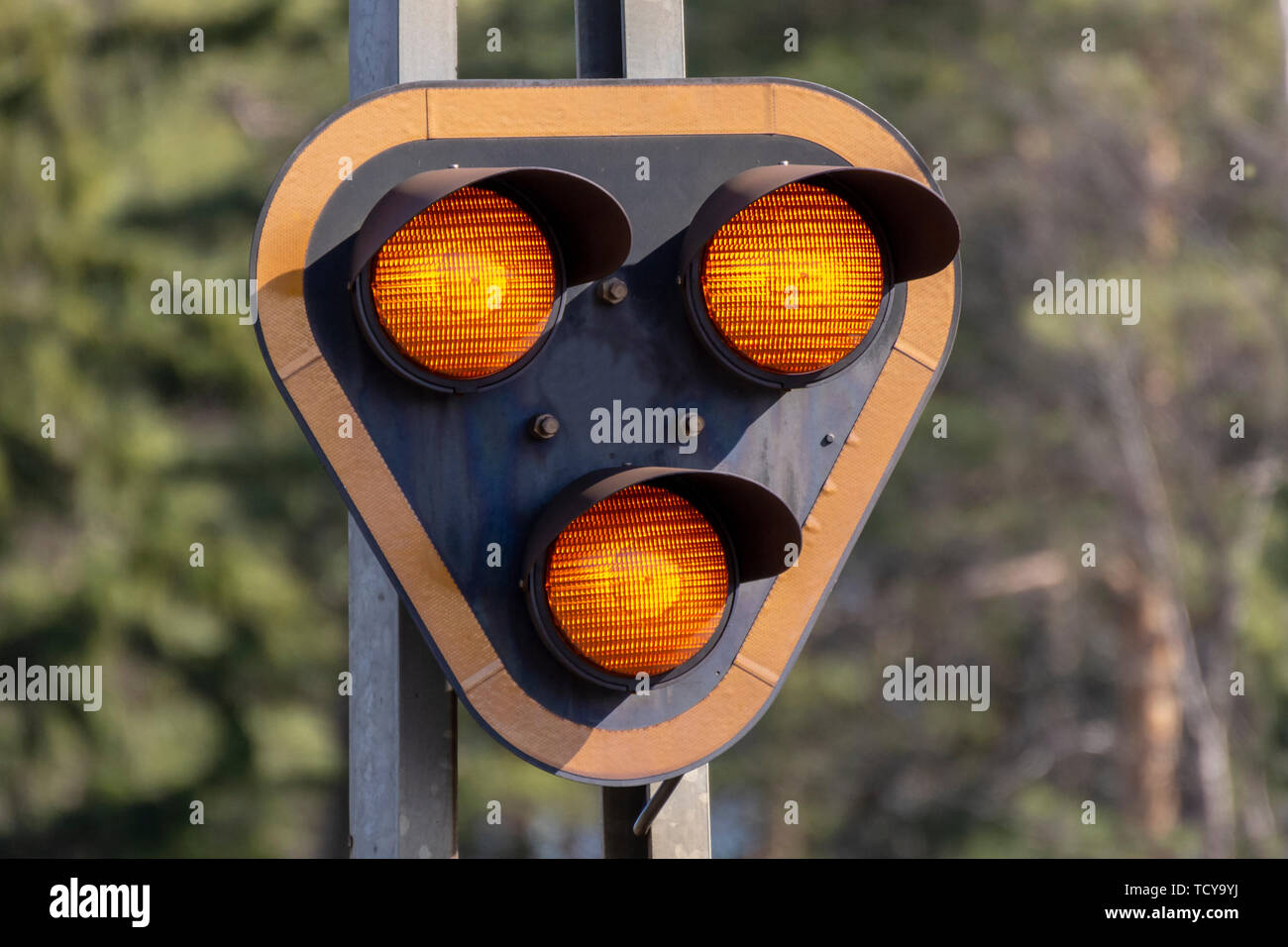 Traffic light for train with three lights, all lighted upp, picture ...