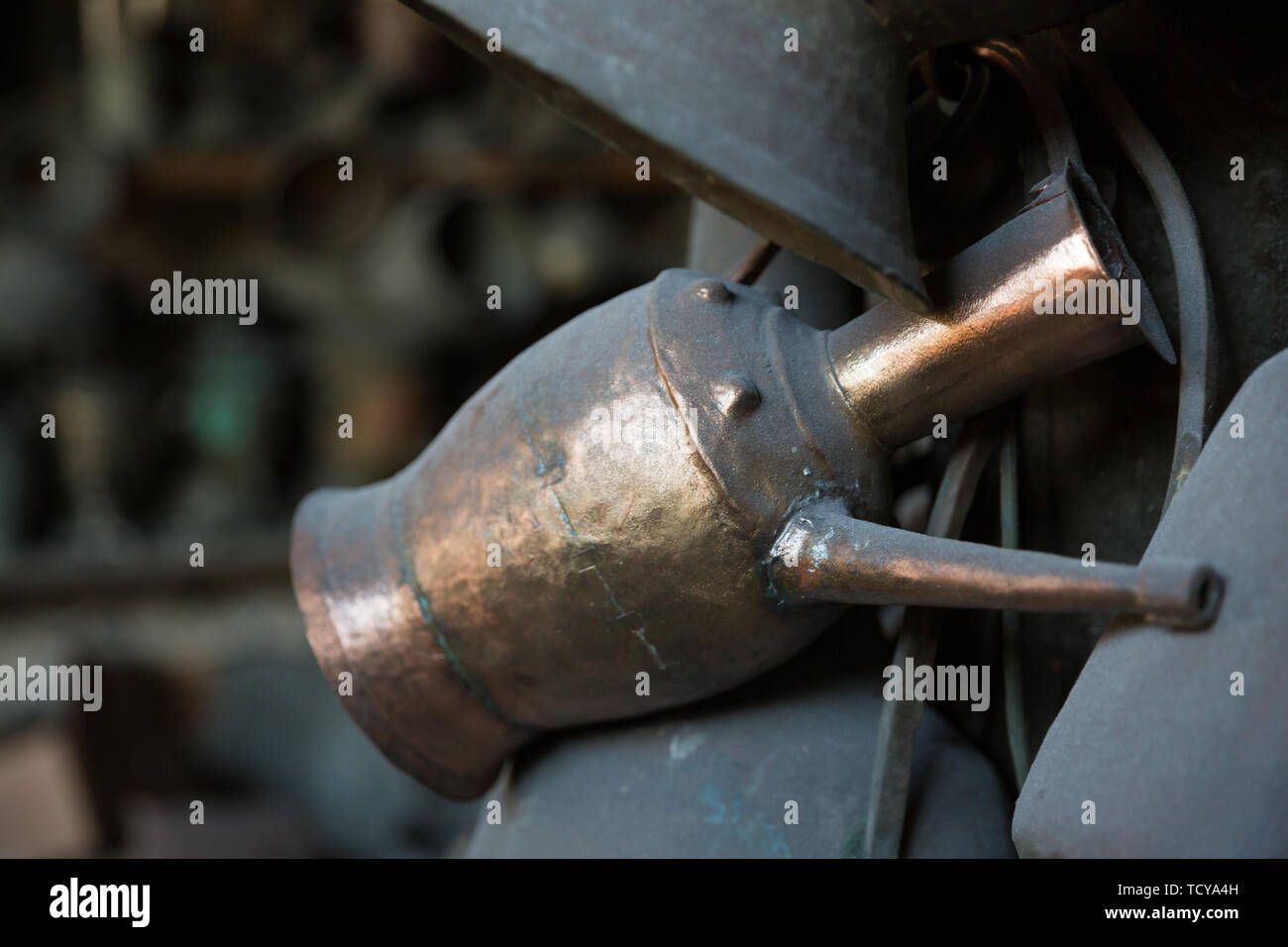 Coppersmith workshop and hand made copper things, Lahich, Azerbaijan ...
