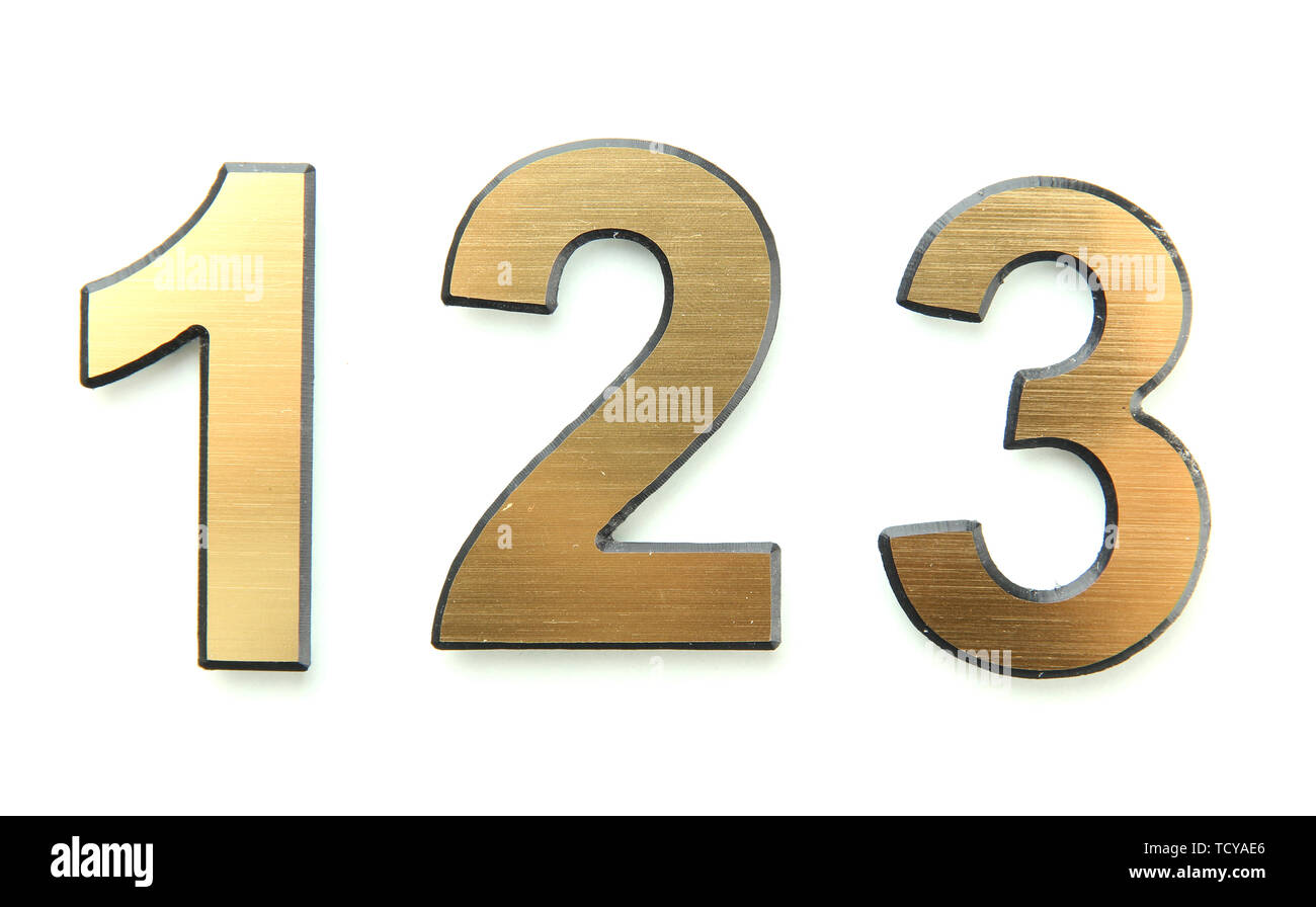 Golden numbers (one, two, three), isolated on white Stock Photo - Alamy