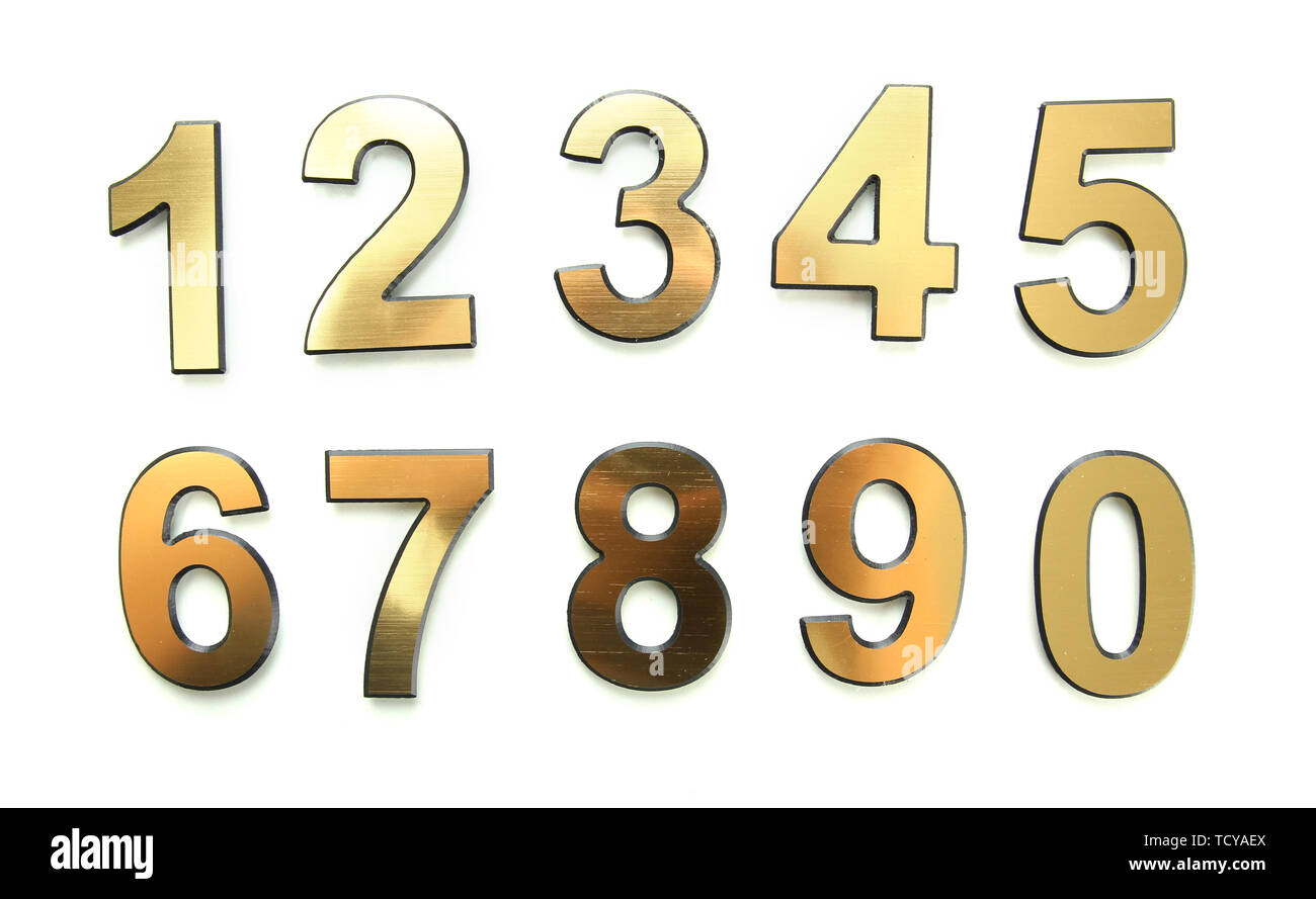 Golden numbers, isolated on white Stock Photo - Alamy