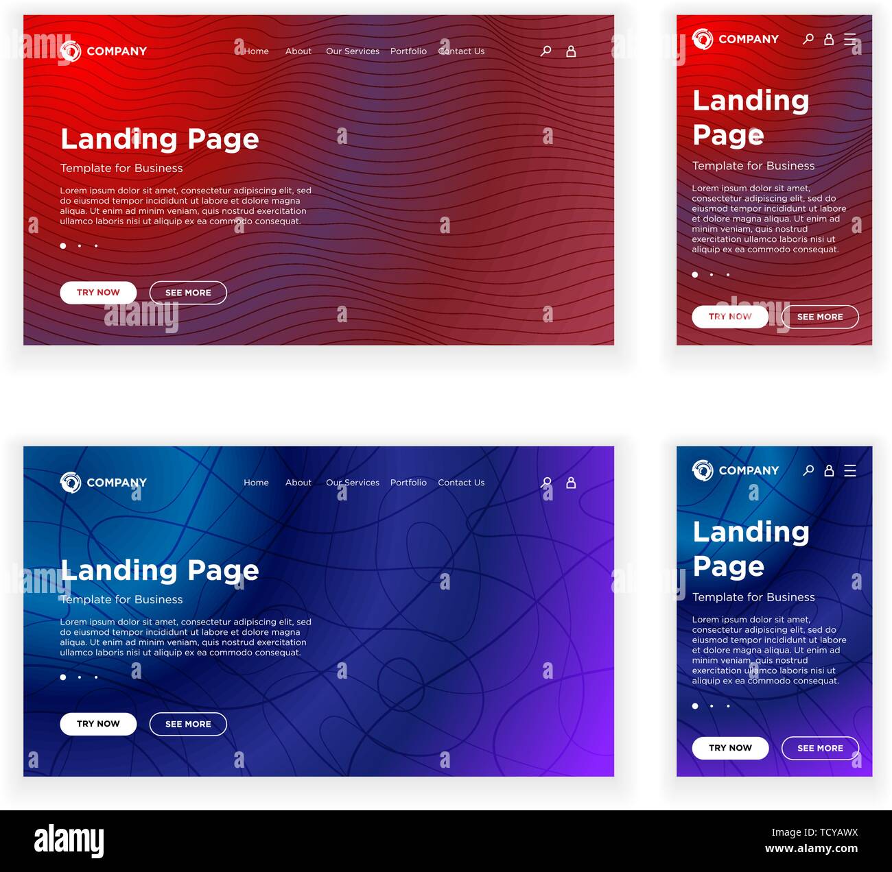 Landing page blank template desktop PC and mobile adaptive version set ...