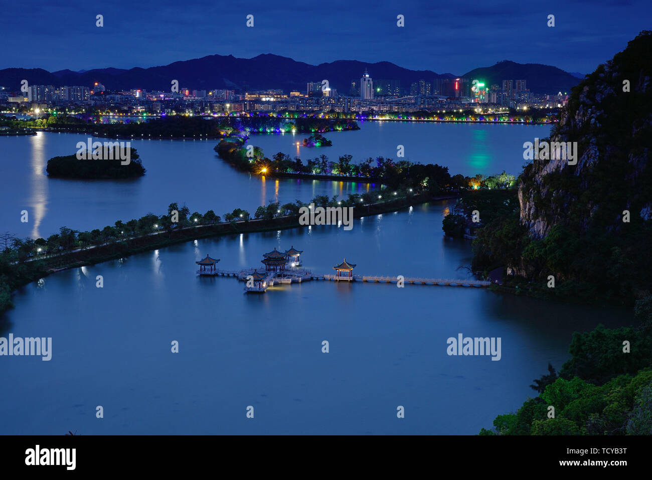 Night Scenery of Zhaoqing Qixingyan Star Lake City Stock Photo - Alamy