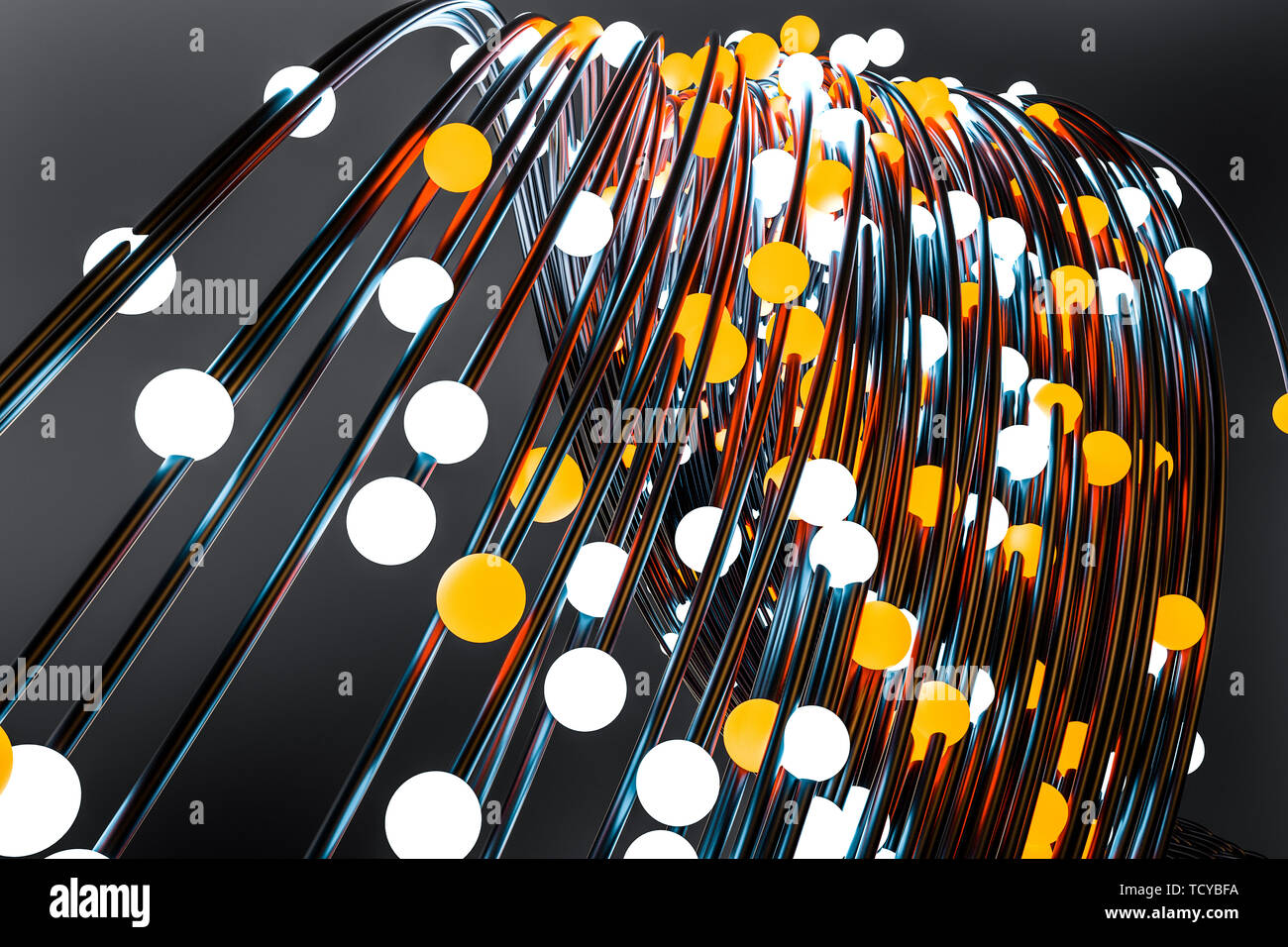 Luminous spheres with flowing lines, three-dimensional rendering Stock ...
