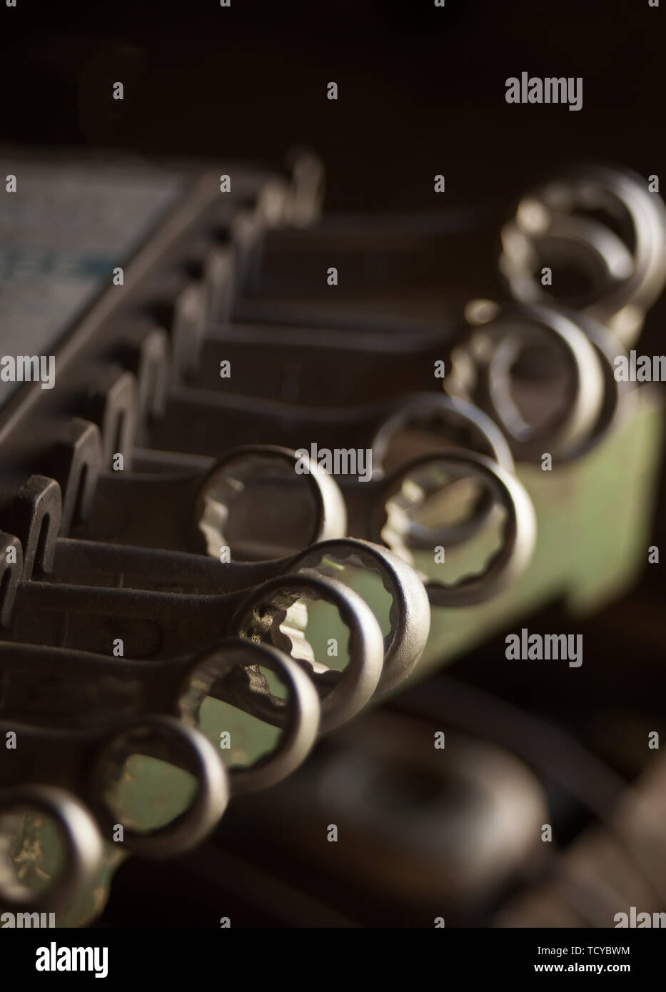 A set of wrenches from the big size to the small size of a cap key ...