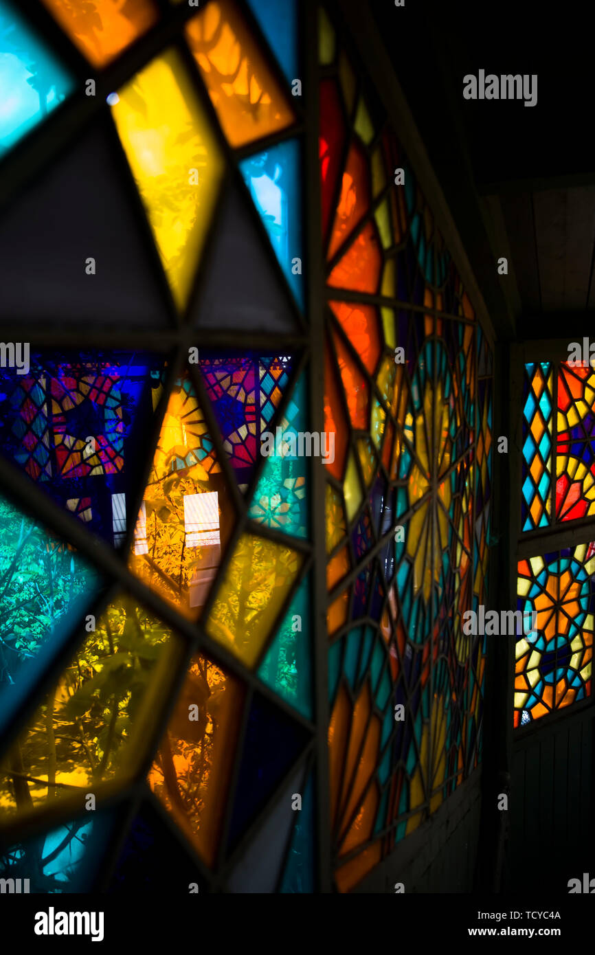 Closeup detail of the colorful stained glass window Stock Photo - Alamy