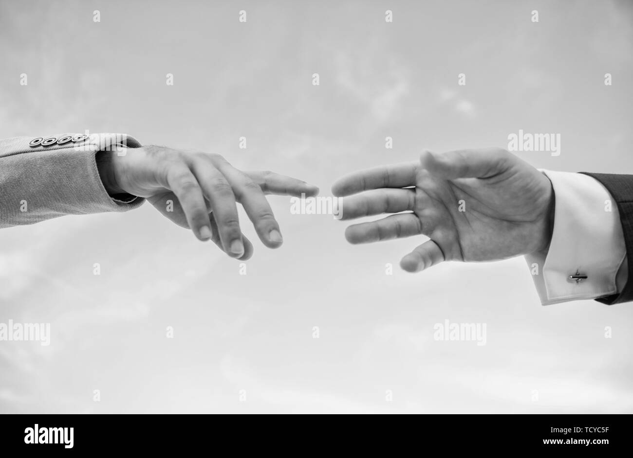 Impulse for cooperation start of partnership. Hand gesture of ...