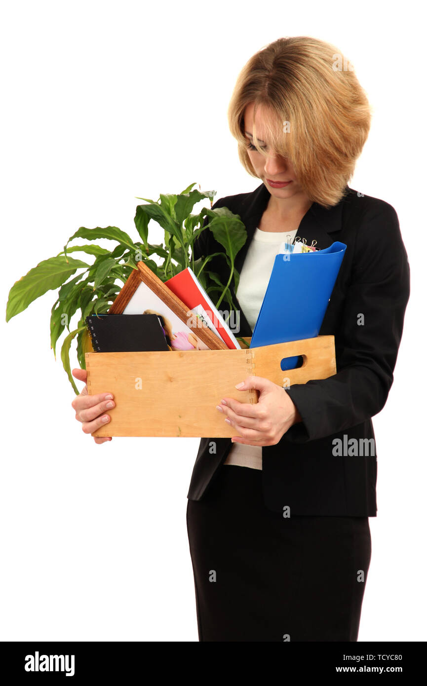 Young beautiful woman fired from her job isolated on white Stock Photo ...