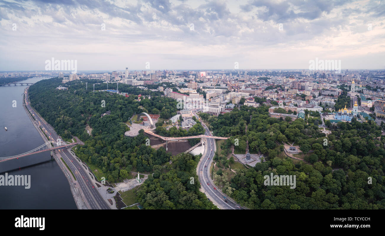 Aerial view of the new glass bridge in Kiev at night Stock Photo - Alamy