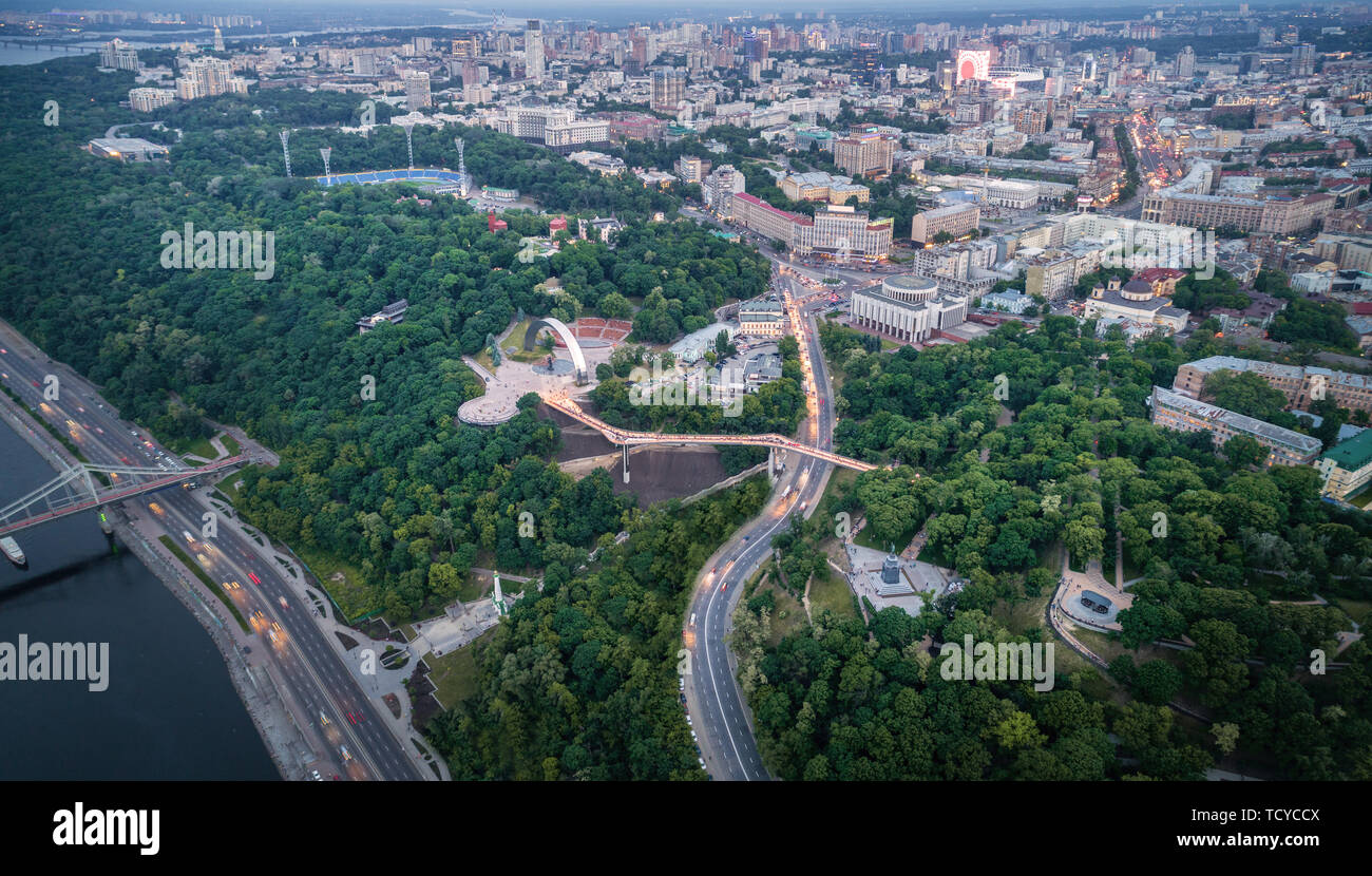 Aerial view of the new glass bridge in Kiev at night Stock Photo - Alamy