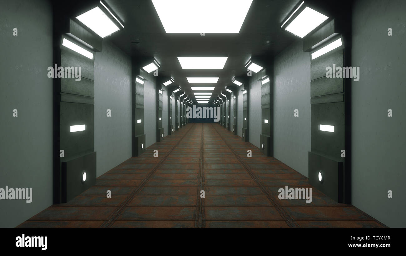 3d render interior. Futuristic hallway. Interior concept design Stock ...