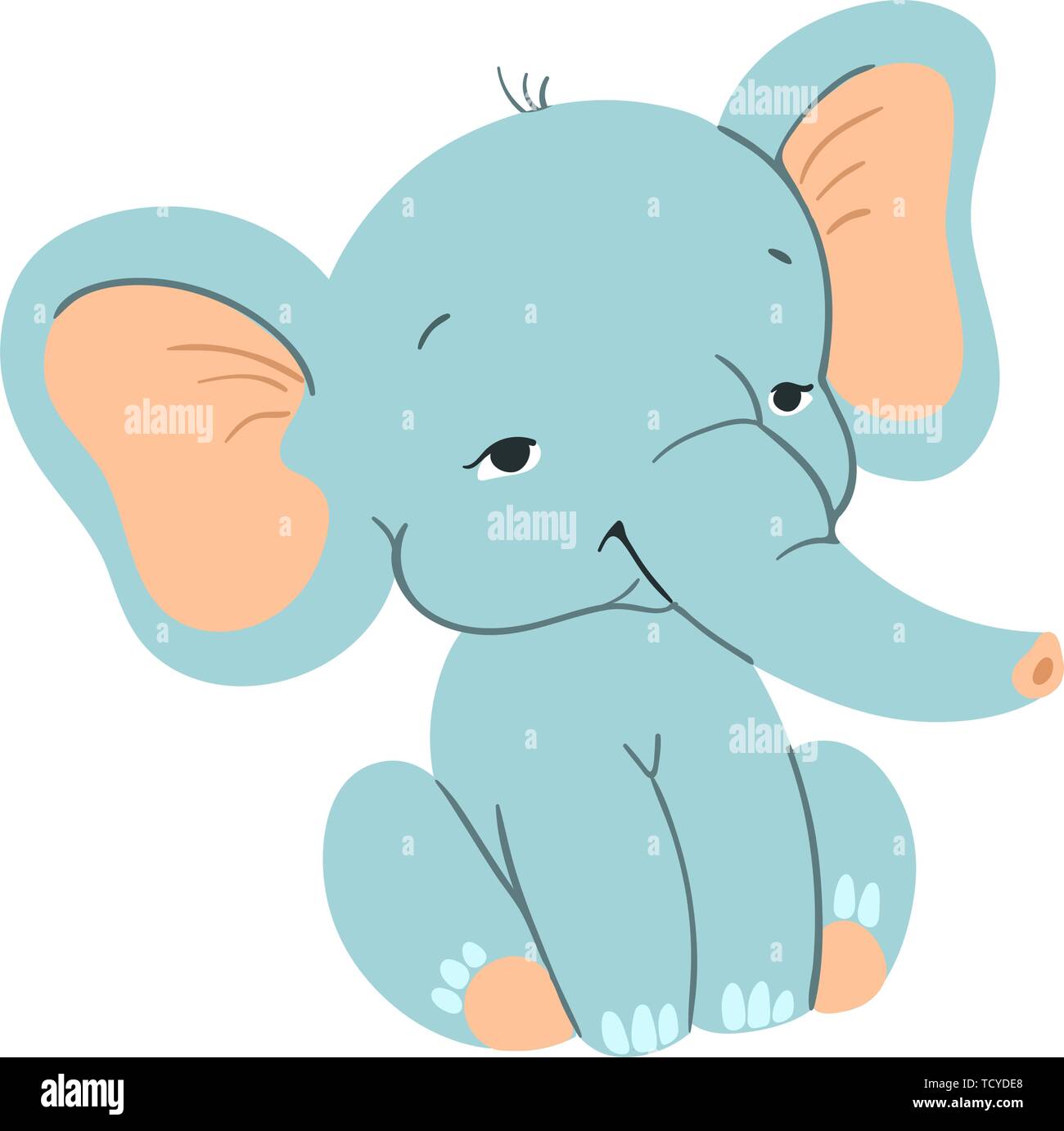 Cute baby elefant sitting. Funny blue elefant with for design Stock ...