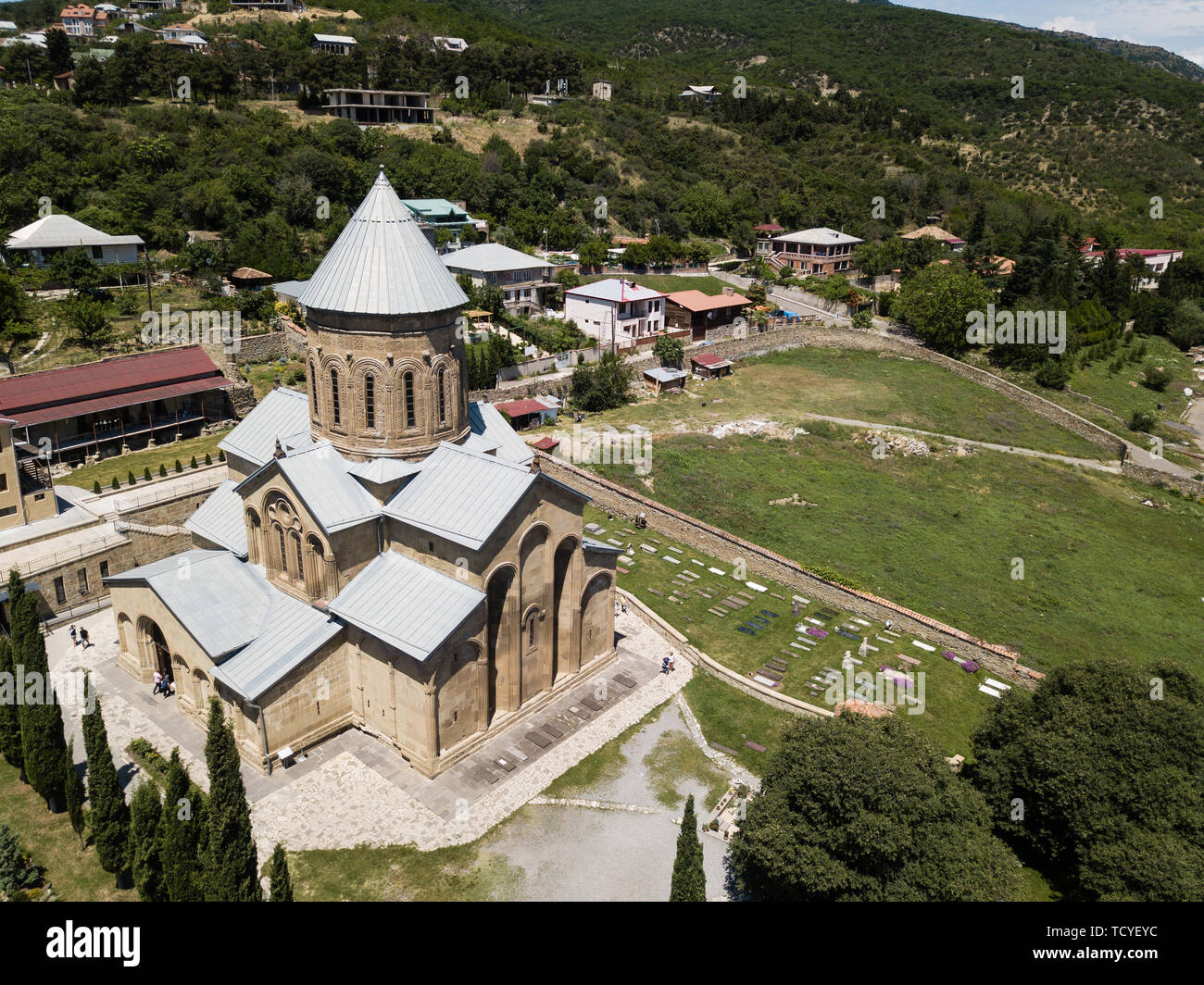 Aerial view to Transfiguration Church. Samtavro Monastery has Living ...