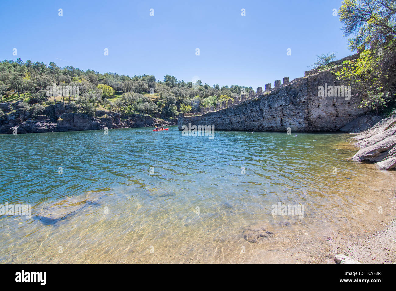 lozoya river as it passes through the village buitrago de lozoya ...