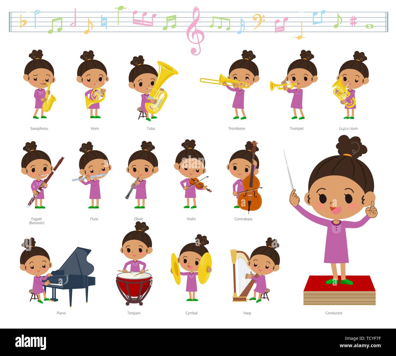 A set of girl on classical music performances.There are actions to play ...