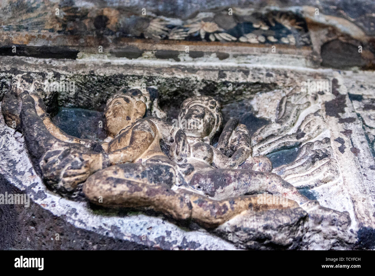 Painted column in Cave 2, Ajanta Caves, Aurangabad District ...