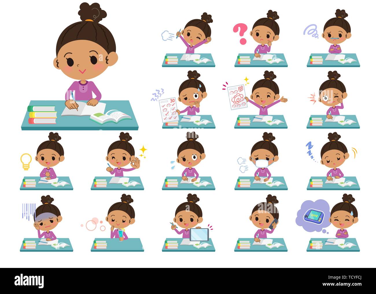 A set of girl on study.There are various emotions and actions.It's ...